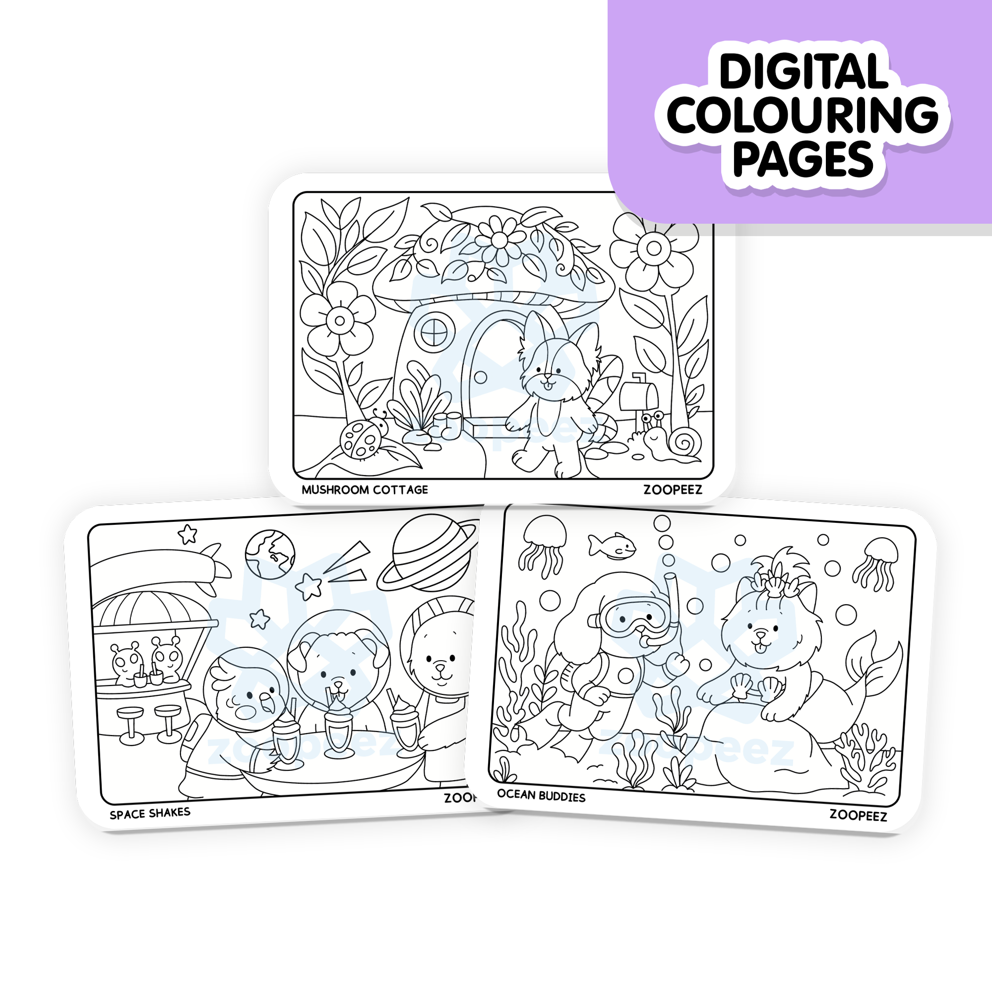 Cute Digital Colouring Pages - Adult Colouring Downloads – Zoopeez